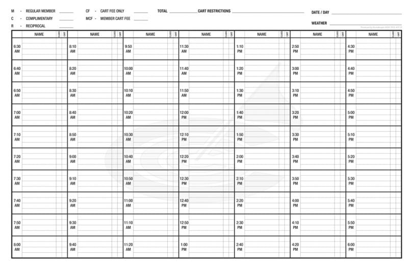 Tee time books, pads, custom design, daily dated