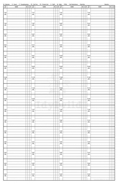 Tee time books, pads, custom design, daily dated
