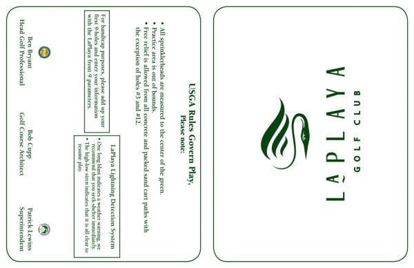 La Playa Golf Club - 18 Hole, Center Fold, Height 5” to 6”, Width 8” to 12”