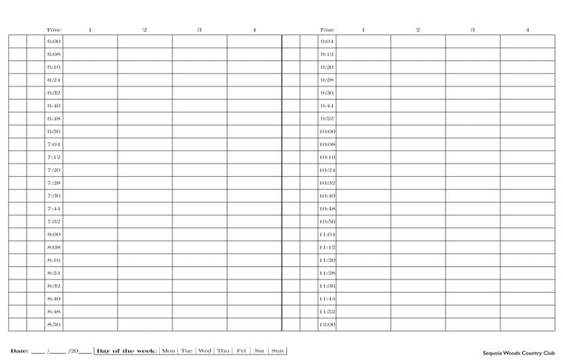 Golf tee time books, pads, custom design, daily dated